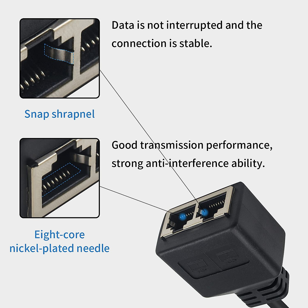 Duttek RJ45 Splitter Ethernet, RJ45 Ethernet Port Splitter, RJ45 1 Male to 2 Female Adapter for Ethernet Cat 5/CAT 6 LAN Ethernet Cable Extender Surf Online at The Same time 50cm/1.64 FT (1 Pair)