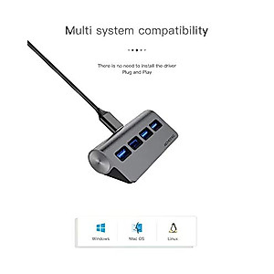 Achoro Premium Quality Computer USB Port Expander – 4 Ports Portable USB Hub - Compatible with MacBook, Windows, iMac, Hard Drive, and PC – High-Speed 3.0 USB HUB (Space Grey)