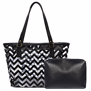 Clear Tote Bags with Full Chevron Stripe Shoulder Handbag with Interior Pocket Large