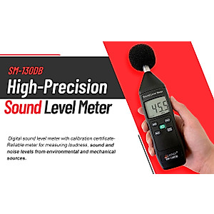 SM-130DB Digital Decibel Meter Reader and Sound Level Meter Type 2 with Calibration Certificate. Measurement Device for Environmental and Mechanical Noise Monitor - Manufacturing, Office, Classroom