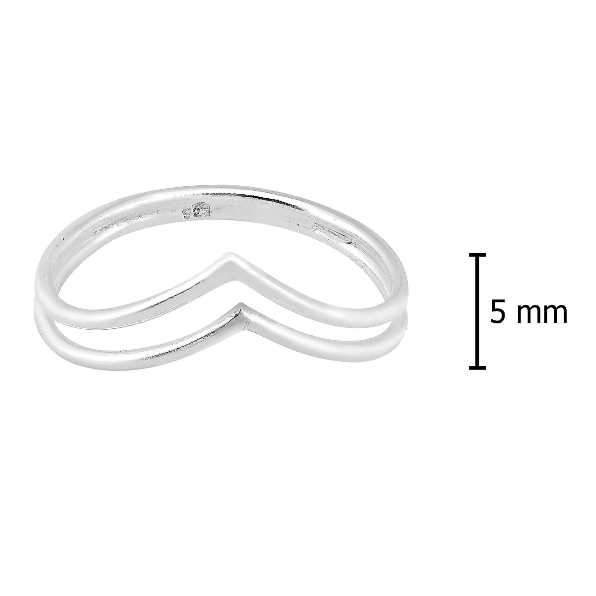 AeraVida Sleek Double Chevron Curved Wave .925 Sterling Silver Band Ring (9)