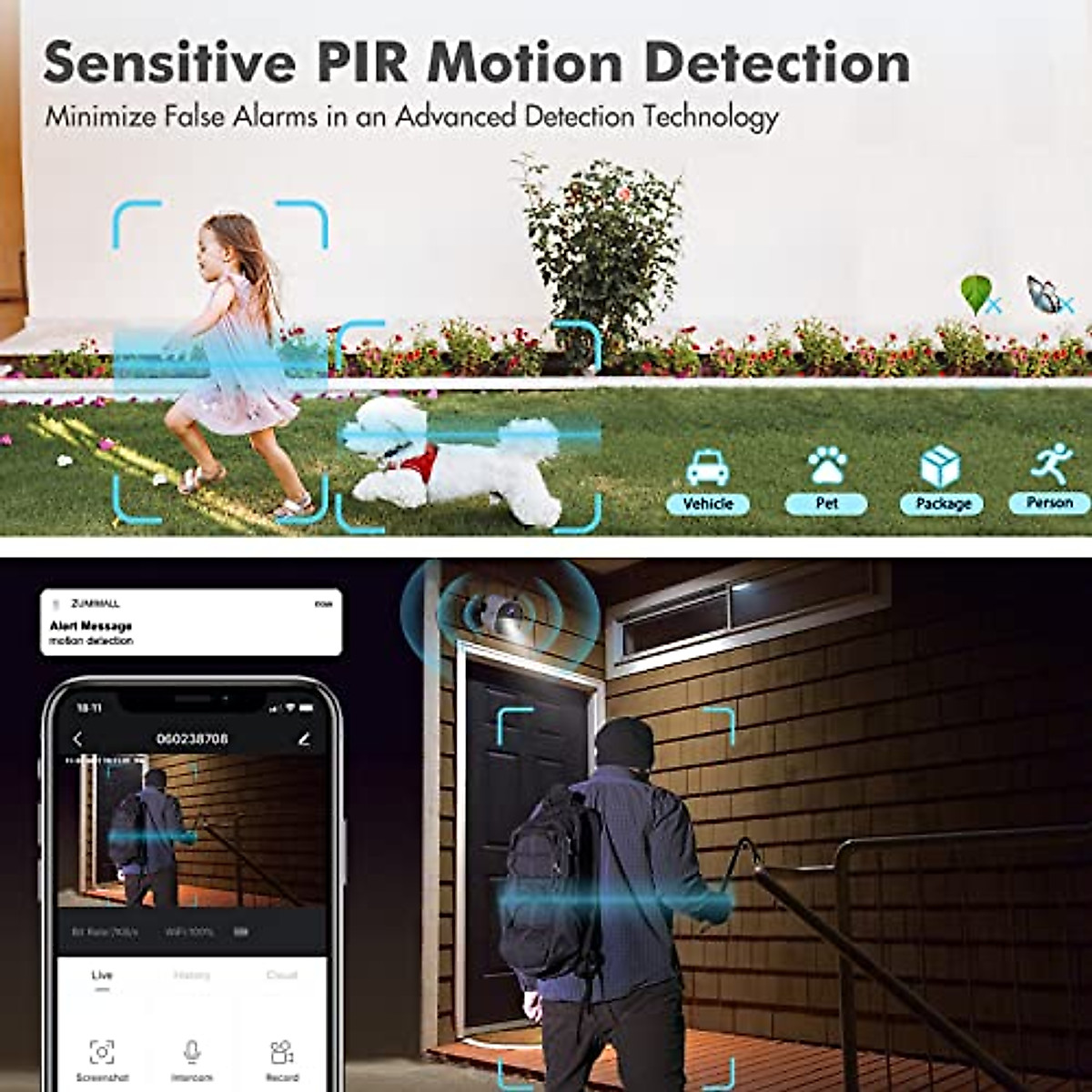 ZUMIMALL Security Cameras Wireless Outdoor-2K Home Security Camera Battery Powered, Outdoor Security Cameras with 3MP Color Night Vision/Spotlight/IP66 Waterproof/PIR/2-Way Talk/Cloud/SD