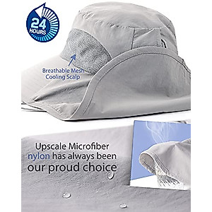 Camptrace Wide Brim UPF 50+ UV Protection Sun Hats Hiking Fishing Gardening Hats with Large Neck Flap for Womens Mens Nylon, Light Grey