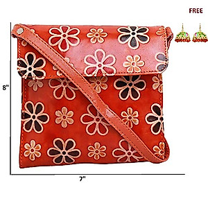 Leather Crossbody Purse for Women Small Crossover Cross Body Bag Long Over the Shoulder Sling Womens Purses and Handbags (Orange)