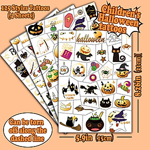 Halloween Temporary Tattoo, Pumpkin Bat Cat Ghost Witch Skull Cross Grave Fake Tattoos for Kids Women Men, 125 Styles Temporary Tattoos for Halloween Party Supplie Party Favors for Boys Girls