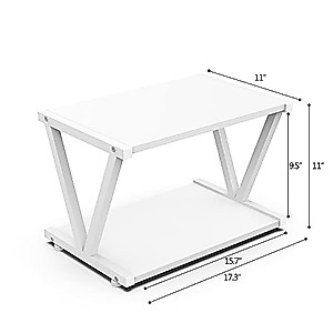 VEDECASA Retro Desktop Printer Stand 2 Double Tiers Wood Printer Shelf Modern White Wood Storage Book Shelf Organizor for Home Office Stylish Sturdy V Shaped (White)