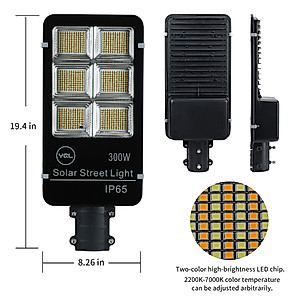 YQL Solar Street Light Outdoor 300W Parking lot Light Waterproof Dusk to Dawn Motio Sensor Large Big Bright Commercial Solar Powered Ligth White for Outside