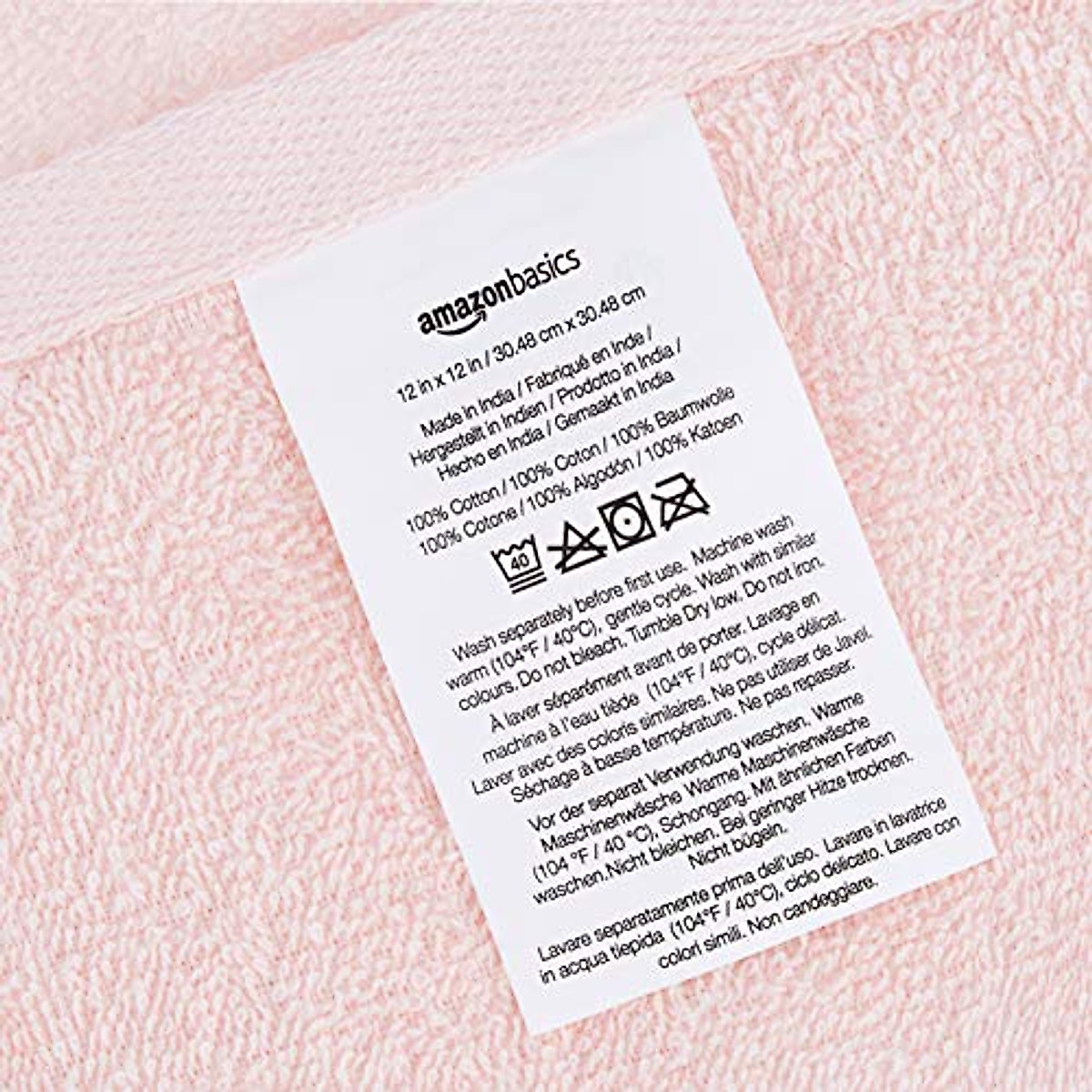 Amazon Basics Cosmetic Friendly Washcloths - 12-Pack, Carnation Blush