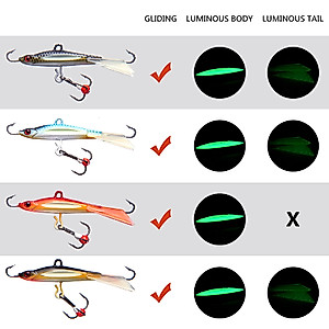 BASSDASH Ice Fishing Lures with Glide Tail Wings Winter Ice Jigging Fishing Jigs for Bass Perch Walleye Pike