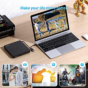 ORIGBELIE External CD DVD Drive, CD Burner USB 3.0 with 2 USB Ports and 2 TF/SD Card Slots, Optical Disk Drive for Laptop Mac, PC Windows 11/10/8/7 Linux OS with Carrying Case