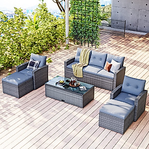 Brabrety 6-Piece All-Weather Wicker PE Rattan Patio Outdoor Dining Conversation Sectional Set with Coffee Table, Wicker Sofas, Removable Cushions for Patio, Deck, Yard, Garden. (Gray#1)