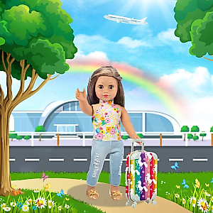 ZITA ELEMENT 24 Pcs 18 Inch Girl Doll Clothes and Accessories Travel Suitcase Set for 18 Inch Doll Accessories Unicorn Stuff