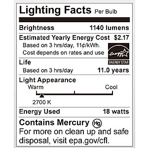 Satco S6271 18W T2 Ultra Mini Spiral Compact Fluorescent (CFL) Light Bulb, 18T2, White, 3 Count