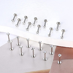 Helicopchain 20Pcs 16G Hypoallergenic Stainless Steel Lip Studs Labret Piercing With 3mm CZ Cartilage Tragus Helix Monroe Piercing Stud Jewelry 6mm 8mm 10mm