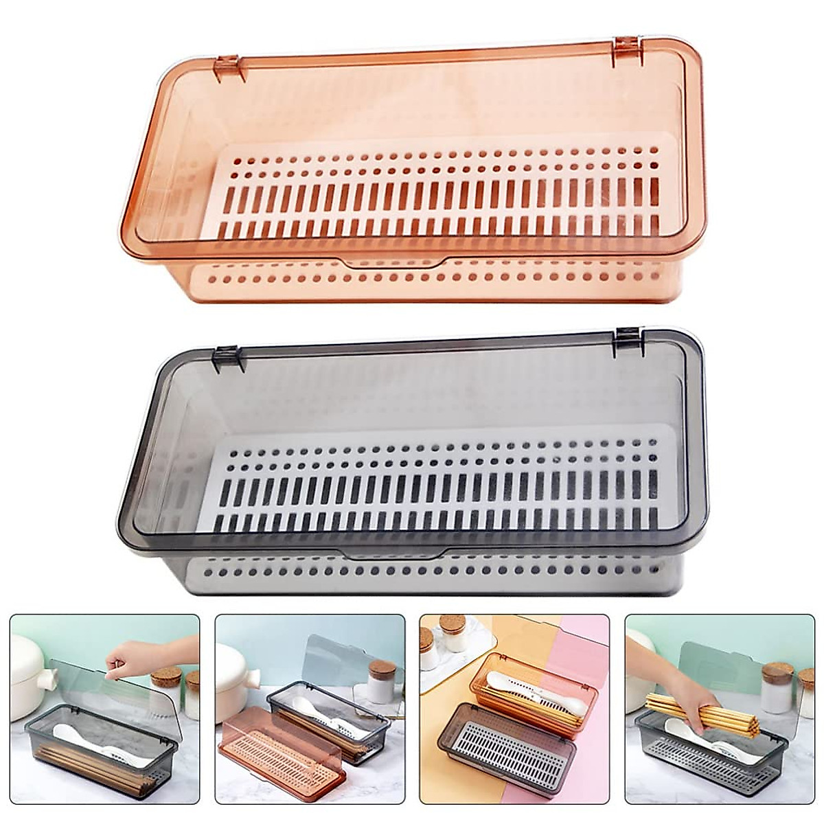 Tofficu 2pcs Chopsticks Storage Box Backflow Preventer Drainer Basket Cabinet Grocery Holder Kitchen Utensils Plastic Storage Drawer Kitchen Storage Case Pp Metallic Line Sink