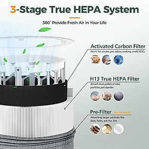 Blue Pure 511 Replacement Filter Compatible with Blueair Blue Pure 511 Air Purifier, 2-in-1 H13 True HEPA Particle Filter and Activated Carbon Filter, 2 Pack