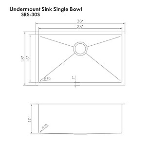 ZLINE 30" Meribel Undermount Single Bowl Scratch Resistant Stainless Steel Kitchen Sink with Bottom Grid (SRS-30S)