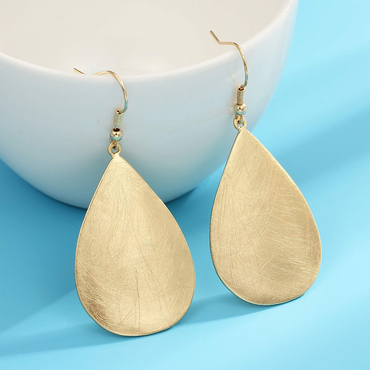 BIRSTONE Handmade Teardrop Earrings with Brushed Finished Dangle Earrings Princess Jasmine Halloween Costume Earrings