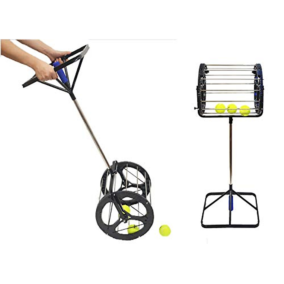 CHAOFAN 2 in 1 Tennis Balls Pickup Automatic Balls Receiver with Handle for Storage Adjustable Height Hold Up 55 Tennis Balls