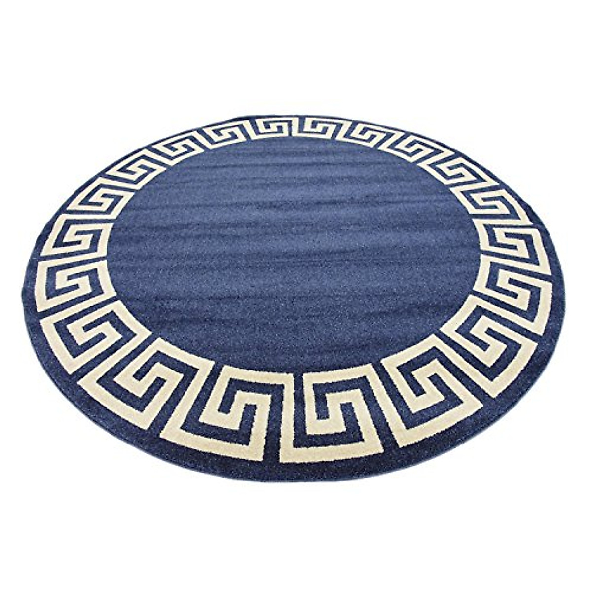 Unique Loom Athens Collection Classic Geometric Modern Border Design Area Rug, Round 8' 0" x 8' 0", Navy Blue/Beige