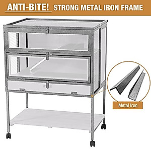 Large Hamster Cage Wooden Guinea Pig Cage, Animal Cage for Rat, Chinchilla, Squirrel, Gerbil, Rabbit, 2-Level Indoor Small Animal Pet Cage with Storage Shelf