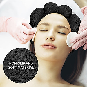 PASNOWFU Sponge Spa Headband For Women, Big Spa Hairband For Washing Face, Face Skincare Makeup Headband, No Slip Thick Hair Hoop For Spa For Makeup Removal, Black