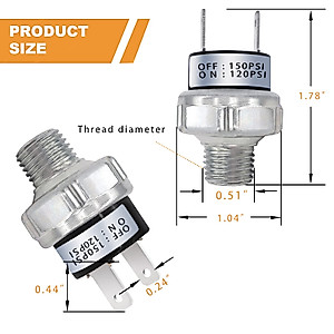 mankk Air Pressure Switch 120-150 PSI Thread 1/4"NPT 24V 12V DC Air Compressor Pressure Switch for Air Horn Train 120-150-1/4"NPT-W
