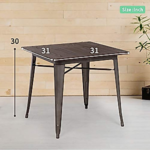 FDW Heavy Duty Outdoor Dining Table Metal Kitchen Table Metal Table 31 x 31 Inches Bar Coffee Table Home Restaurant Wood Top Table Patio Dining Table Indoor Outdoor Metal Base Table, Bronze