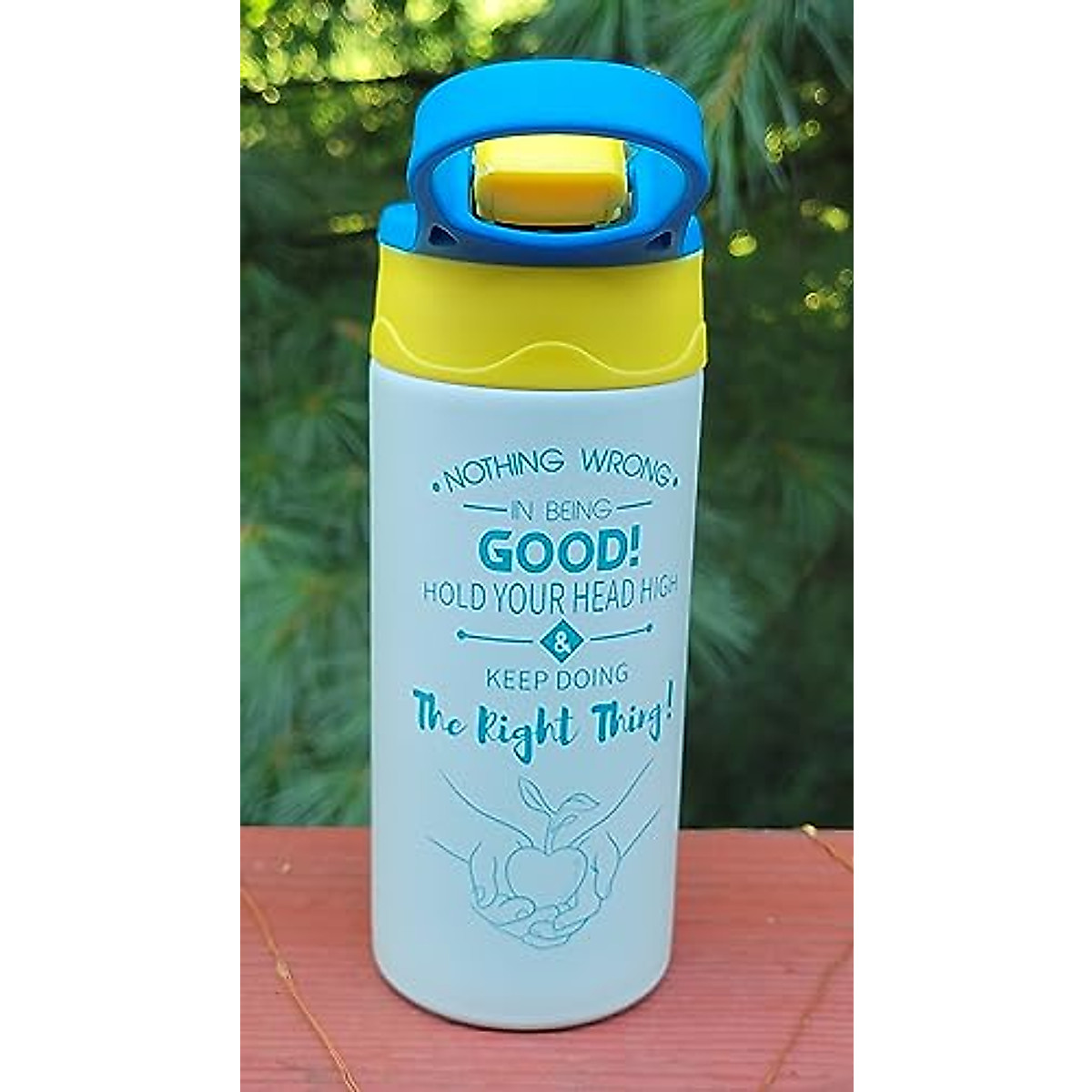 12oz "NOTHING WRONG IN DOING GOOD" Glow in the Dark, Wide Mouth Color changing Water Bottle for Kids (Blue)
