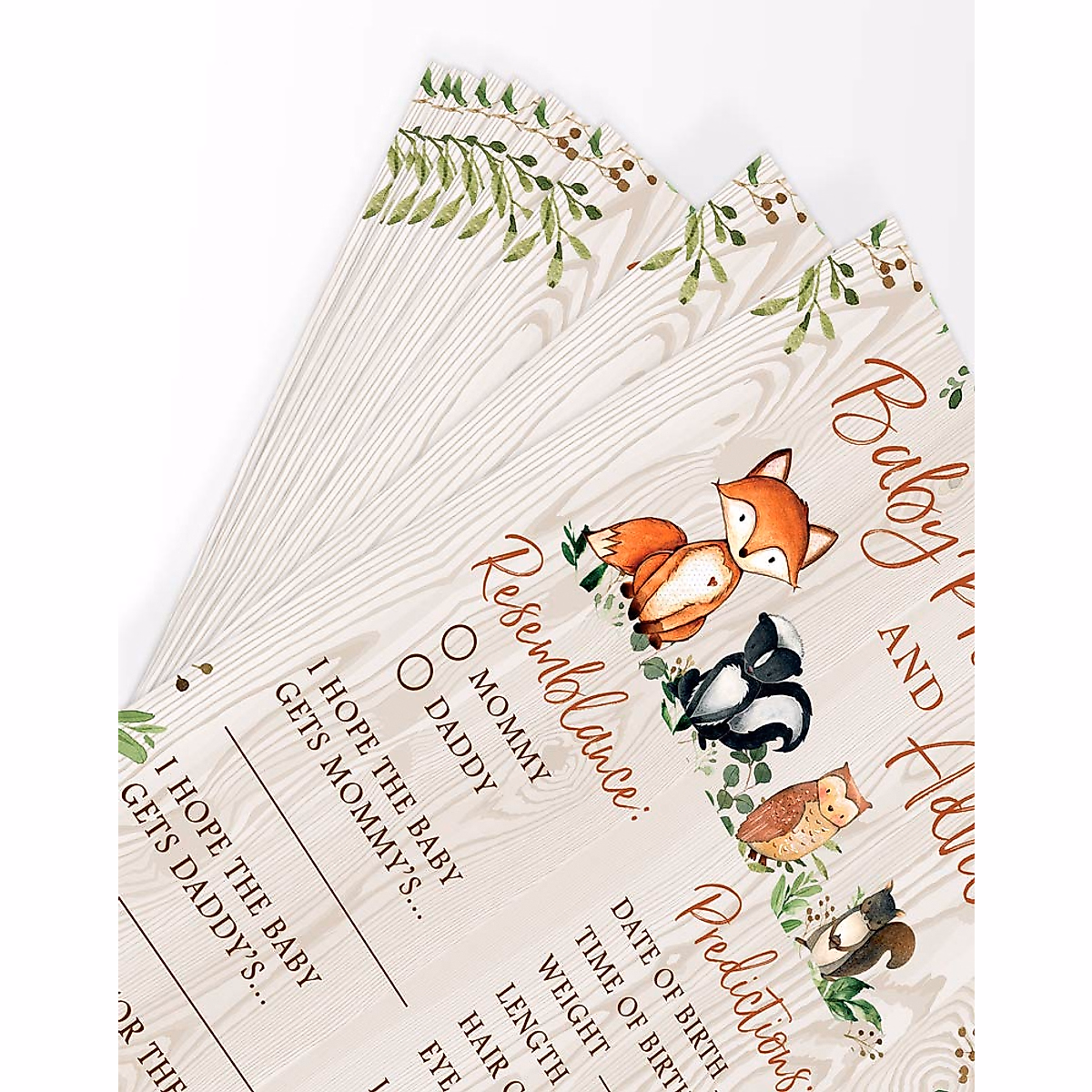 Baby Predictions & Advice for New Parents – Woodland Baby Shower Activity by Printed Party, Set of 50 Cards, Gender Neutral Forest Animals Theme