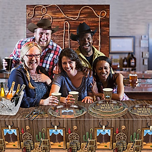 Hegbolke Western Party Decorations - 81 Pcs Plates, Napkins, Western Tablecloth, Black Forks Set for Western Birthday Party Decorations Western Party Supplies, Serve 20