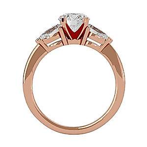Certified 14K 1 pcs Round Cut Moissanite Diamond (1.09 ct) 2 pcs Pear Cut Moissanite Diamond (1.09 ct) With White/Yellow/Rose Gold Engagement Ring For Women