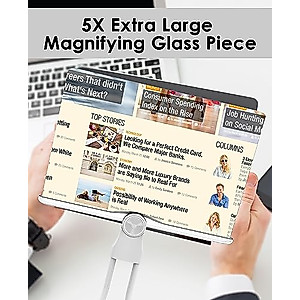 5X Hands Free Magnifying Glass for Reading.6.7" x 9.5"Large Full Book Page Magnifier for Neck Wear. Magnifier for Reading,Sewing, Cross Stitch, Inspection (White)