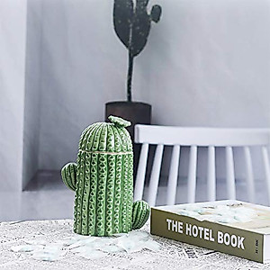 Ceramic Relief Cactus Shape Candy Dish Snack Food Storage Jar with Lid