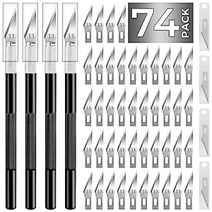 JTIEO Exacto Knife Set,74 Pack Hobby Knife with 4 Upgrade Sharp Hobby Knives and 70 Spare Exacto Knife Blades for Art,Stencil,Scrapbooking (Black)