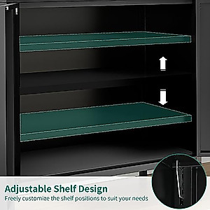 YITAHOME Metal Tool Cabinet, 31.5" Steel Garage Storage Cabinet with Adjustable Shelves, Counter Cabinet with 2 Door, Free Standing Cabinet for Bedroom, Kitchen,Home Office, Black