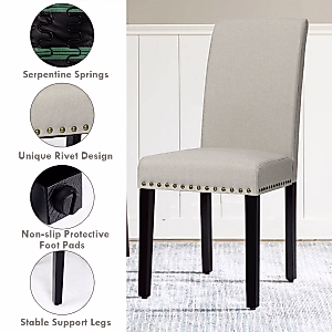 Giantex Upholstered Dining Chairs Set of 2, Fabric Side Chairs with Wood Legs, Soft Padded Seat, Nailhead Trim, Armless Parsons Dining Chair, Ideal for Dining Room, Kitchen, Living Room, Light Sage