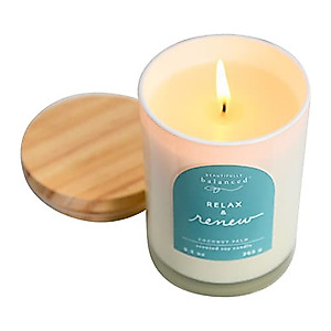 Beautifully Balanced Scented Lidded Glass Soy Candle, Relax + Renew, 9.3 oz.