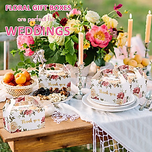 Xinnun 50 Pcs Thank You Treat Boxes Floral Design Gift Boxes Gable Boxes Party Favor Boxes for Tea Party, Mother's Day, Wedding