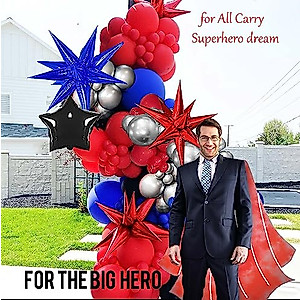 Blue Red Black Balloons Garland Arch Kit 130PCS with Large Starburs mylar balloons for Spider Theme kid birthday Party Man Superhero inspired Decortions