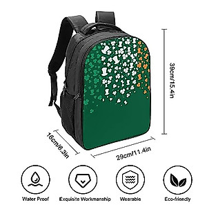 St Patricks Day Ireland Flag 16 Inch Backpack Lightweight Back Pack with Handle and 2 Compartments Daypack Funny Prints Design Laptop Bag