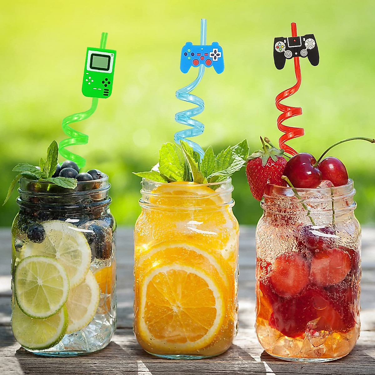 24pc Video Game Party Favors, Game Controller Drinking Straws as Birthday Party Supplies Decorations for Boys Goodie Gifts for Kids with 2 PCS Cleaning Brushes