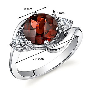 PEORA Garnet 3-Stone Ring for Women 925 Sterling Silver, Natural Gemstone, 2.25 Carats Round Shape 8mm, Size 9