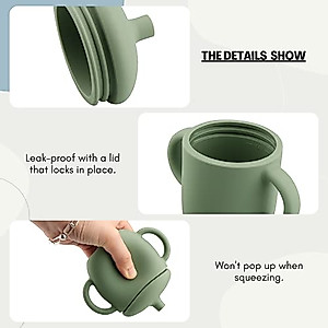 Mintlyfe Baby Trainer Cup, Silicone Training Cup with Handles Lid and Straw, BPA-Free, Unbreakable, Spill Proof and Non-Slip Handles Sippy Cup for Toddlers, 5 oz (Sage)