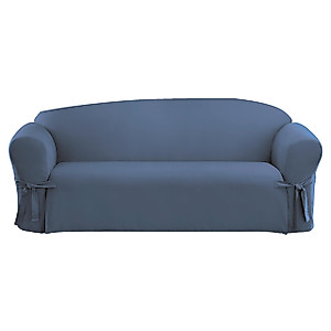 SureFit Cotton Duck Canvas Sofa Slipcovers, Sofa Cover Cotton Solid One Piece Design and Straight Skirt, Removable and Machine Washable Couch Cover, Bluestone