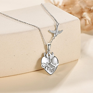 JERWLI Flaming Sacred Heart of Jesus Necklace S925 Sterling Silver Catholic Faith Charm Pendant Love of God Thorn Jewelry Easter Gifts