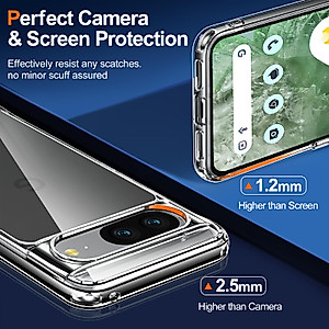 Oterkin Google Pixel 8 Clear Case, 20X Anti-Yellowing, Built-in 4 Airbags, 10FT Military Protection, Tempered Glass Screen Protector, Slim Fit