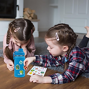 XccMe 16 oz Kids Water Bottle 2 Pack,Water Bottles for School Kids,Metal Water Bottle,Stainless Steel Insulated Thermos with Straw,4 replacement Lid,Straw Brush,Cute Stickers,Boys Girls Water Cup