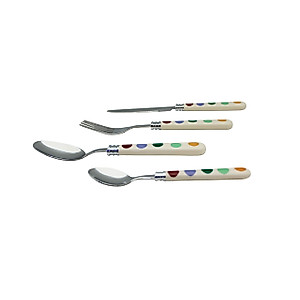 EXZACT Cutlery Set 24 PCS Stainless Steel with Polka Dots Handle - Dinner Knife x 6, Dinner Fork x 6, Table Spoon x 6, Tea Spoon x 6, Service for 6 - Mirror Polished