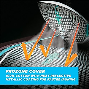 Minky Homecare Ergo Plus Prozone Ironing Board Made in UK Freestanding Full Size Iron Table with Heat Reflective Cover, Thick Felt Underlay and Large 48" x 15" Ironing Surface (Gunmetal and Blue)